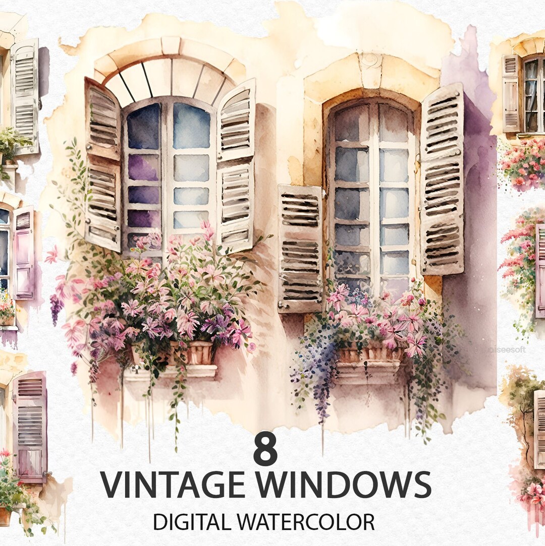Watercolor Provence Streets, Watercolor Windows, Provence Windows ...