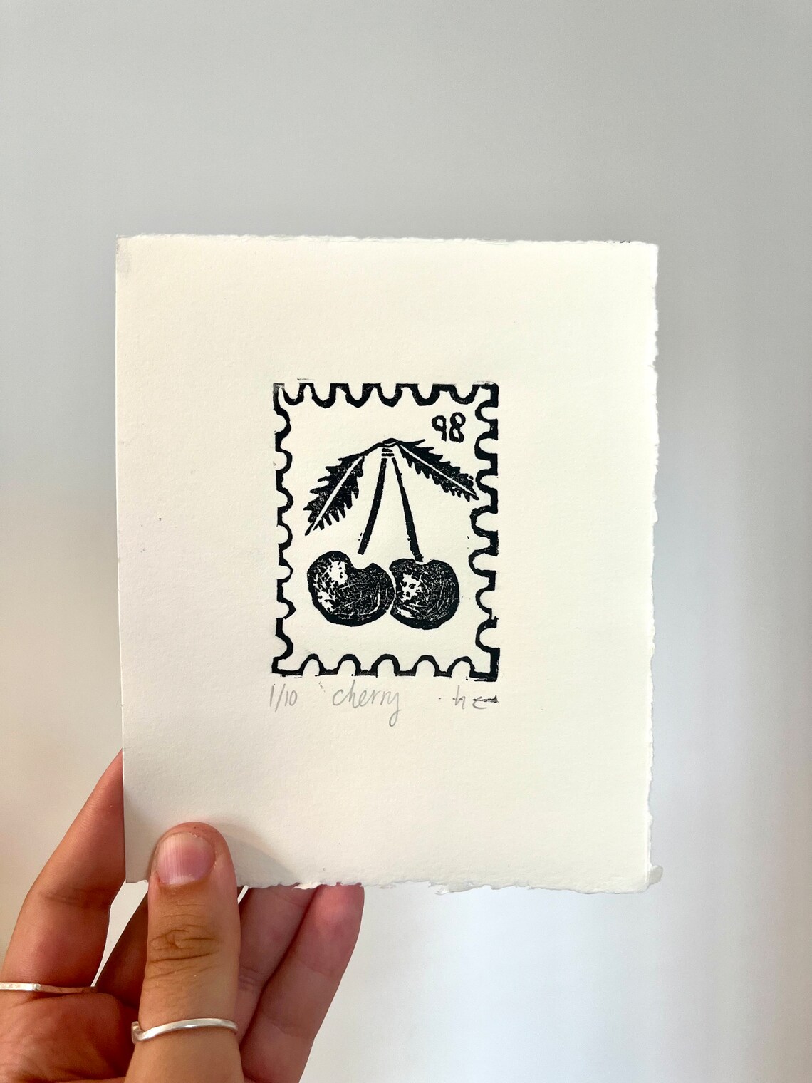 Cherry Art Print — Linocut Relief Block Print Fruit Art for Kitchen ...