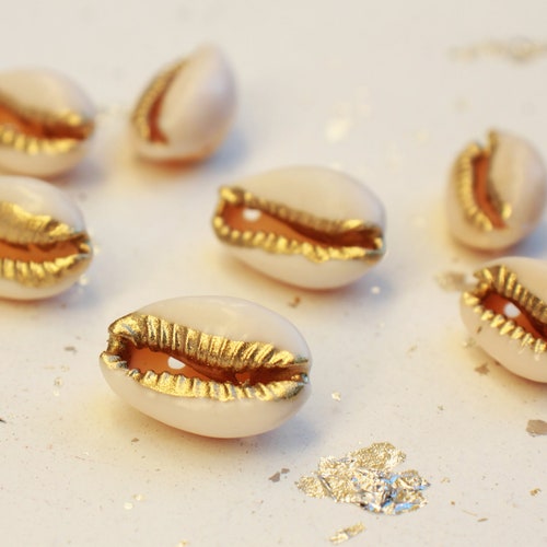 Gold Gilded Cowrie Shell Charm 16mm Drilled One or Two Hole - Etsy