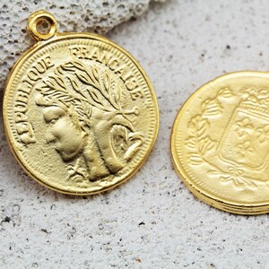 34mm Old Coin Pendants, Matte/shiny Gold Plated Metal Replica French ...