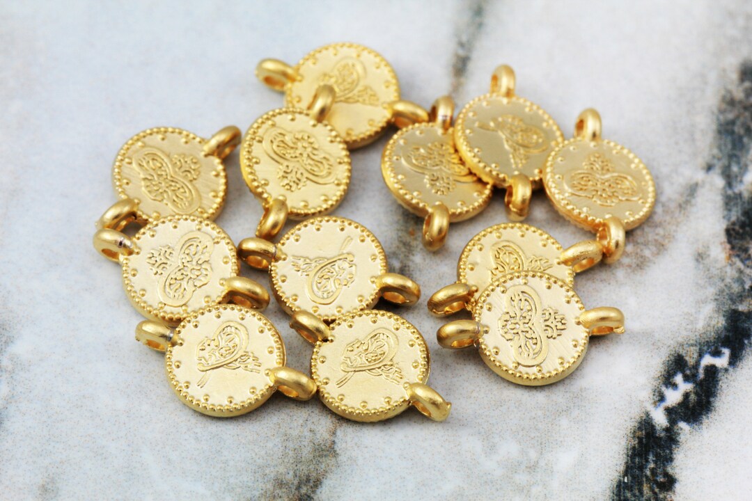 12mm Old Coin Charms, Matte/shiny Gold Plated Metal Replica Ottoman ...