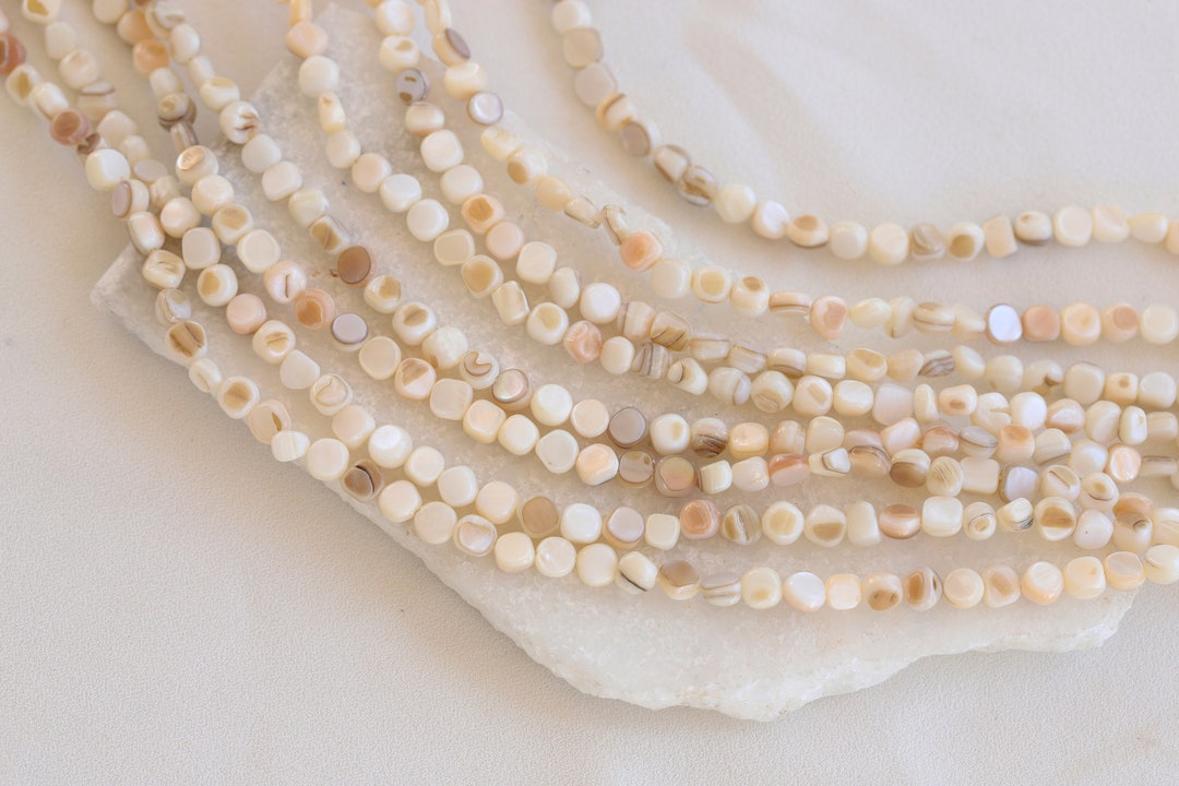 7mm Cream Flat Round Shell Beads, Mother of Pearl Beads, 1 Strand 60 ...