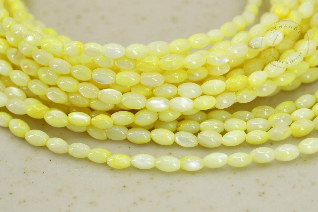 5mm X 3mm Yellow Rice Shell Beads, Mini Oval Mother of Pearl Beads ...