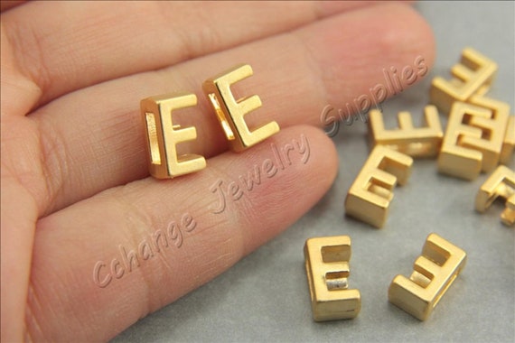 Gold Plated Initial E Charm 10mm Letter Charm with 6mm Hole | Etsy
