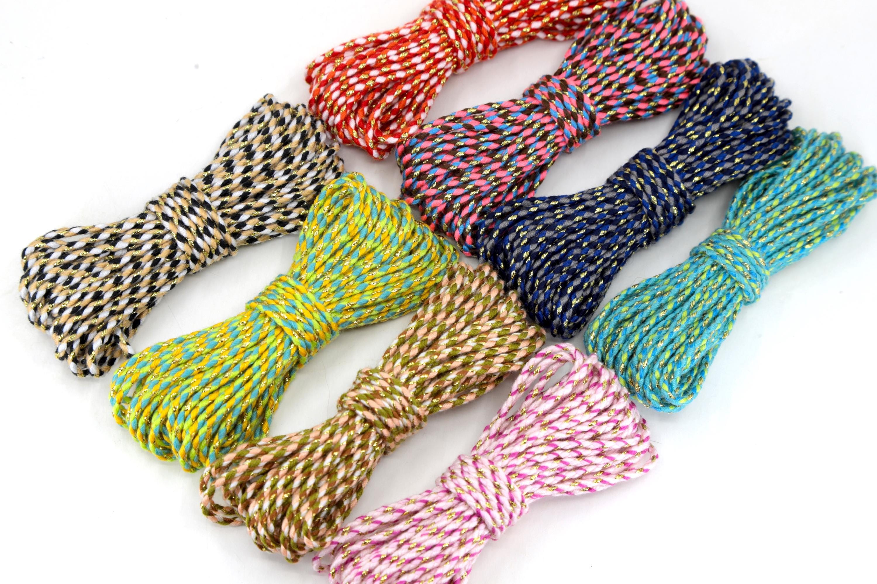 2mm Braided Multicolor Chunky Cord, Twisted Gold Accent Multicolor ...