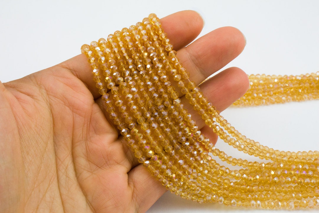 3mm Flashy Mustard Yellow Crystal Beads, Faceted Rondelle Crystal Glass ...