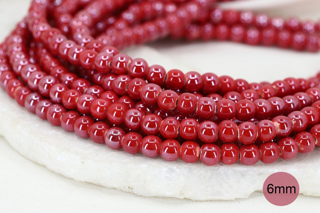 6mm Ceramic Red Round Beads Strand, Shiny Dyed Earthenware Beads / CRB6 ...