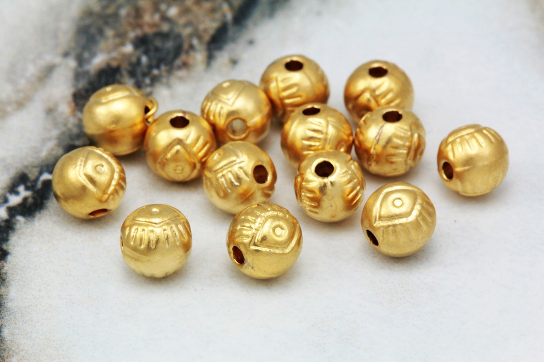 6mm Matte/shiny Gold Plated Metal Eye Patterned Round Spacer Beads 15 ...