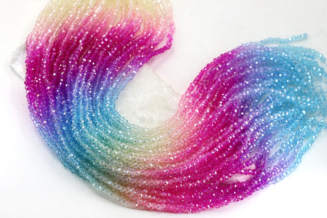 Rainbow Rondelle Crystal Glass Beads, Multicolor Ombre Faceted Dyed ...