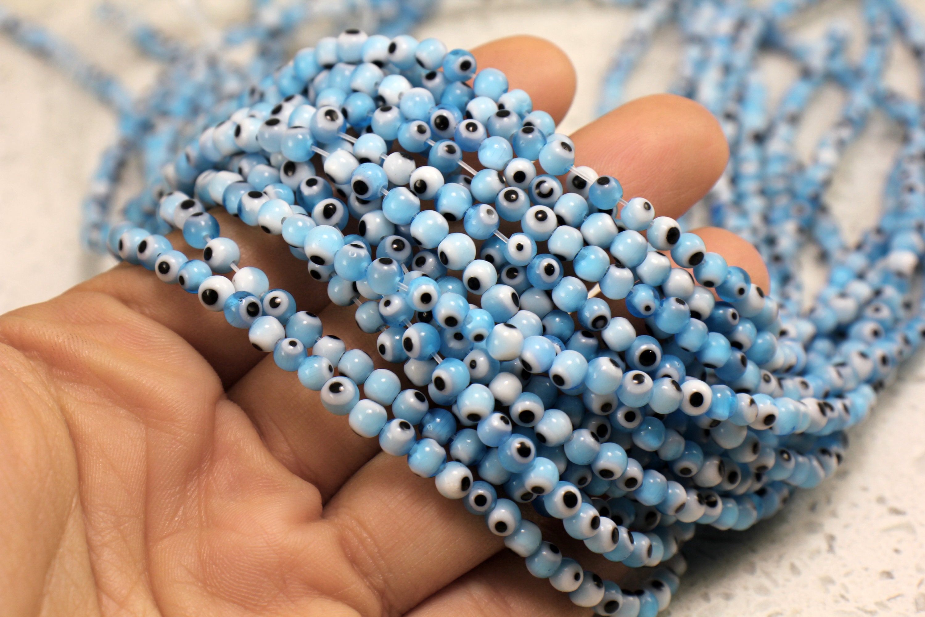 4mm Blue Glass Evil Eye Bead, Round Ball Evil Eye Charms / GBBE04-1 ...
