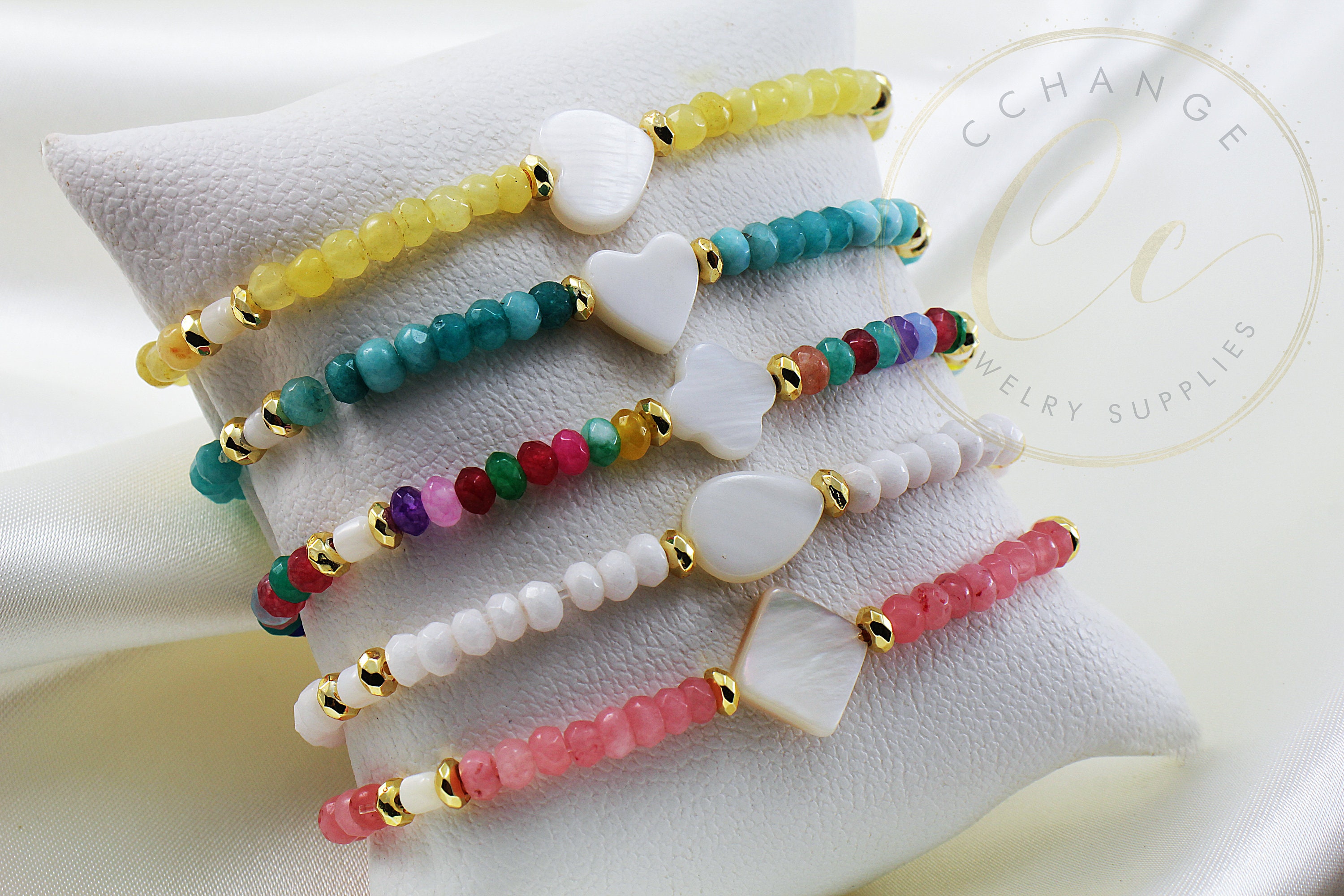 Elastic Shell Bracelets Faceted Agate Stretch Stacking | Etsy