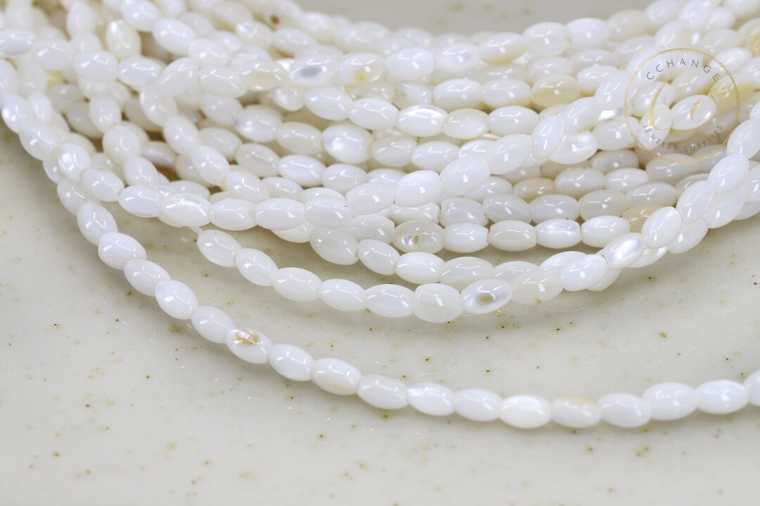 5mm X 3mm White Rice Shell Beads, Mini Oval Mother of Pearl Beads ...