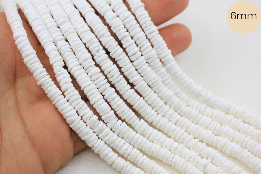 6mm 8mm Matte Natural Shell Heishi Beads, White Irregular Shell Disc ...