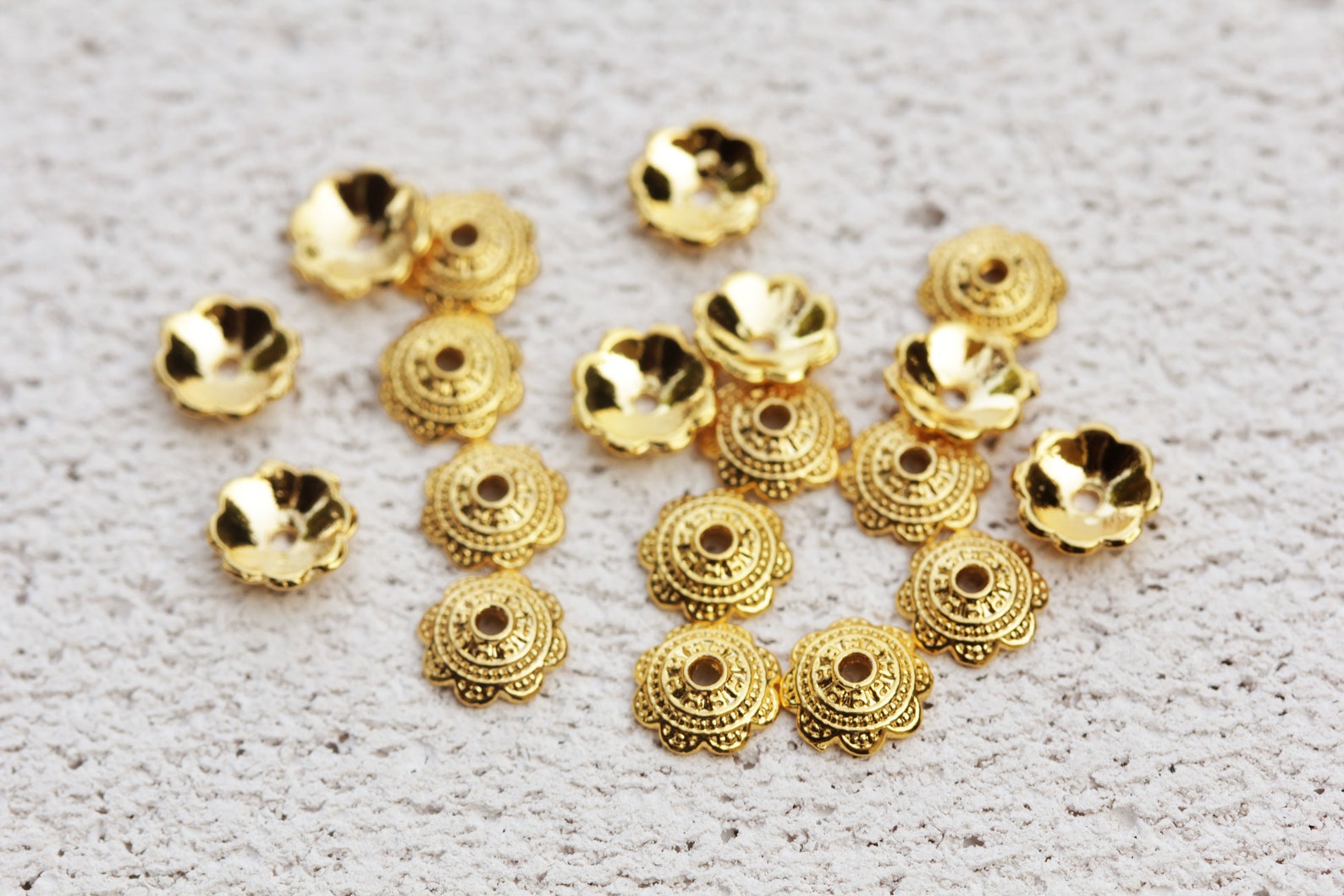 Gold Plated Bead Caps 7mm Metal Round Bead End Caps 15 Pcs / - Etsy