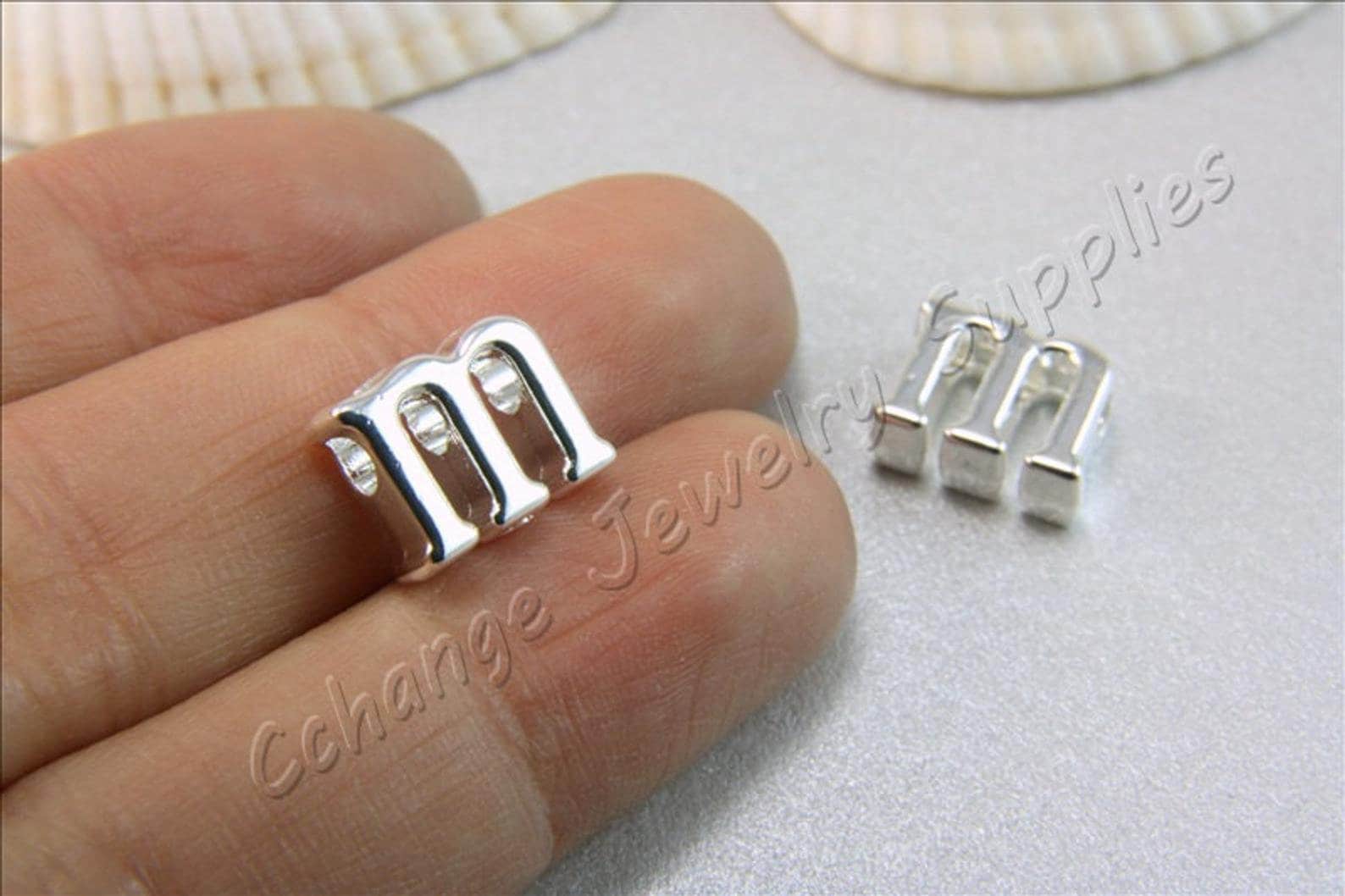 Initial M Charm Silver Plated Letter Charm Black Gunmetal - Etsy