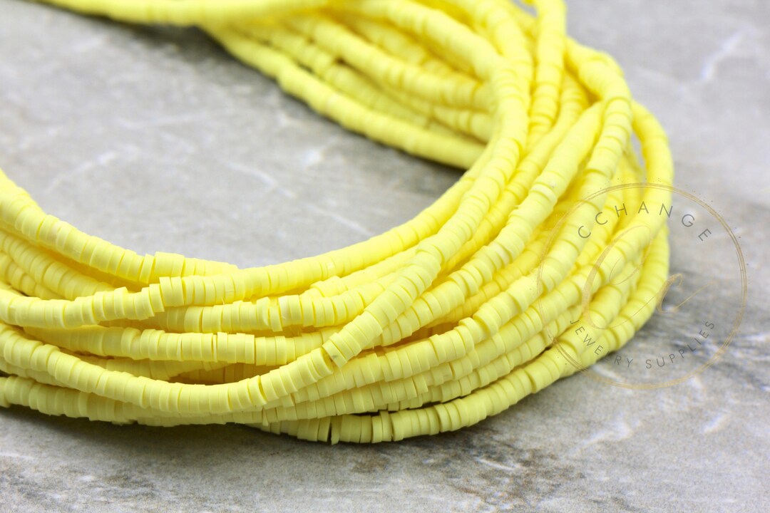 3mm Lemon Yellow Heishi Disc Beads, Surfer Necklace Heishi Beads, 1 ...