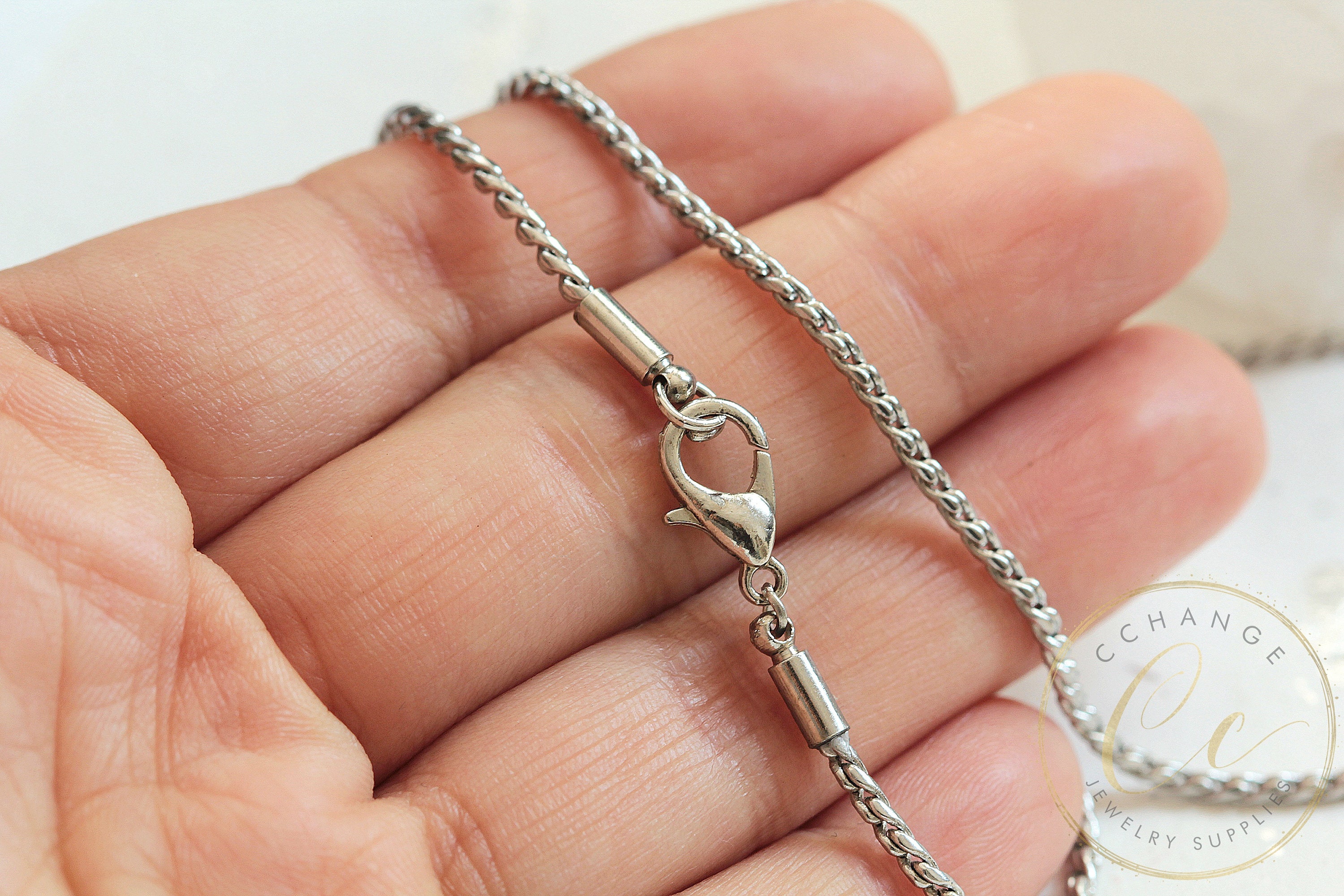 Finished Necklace Chain, Rhodium Plated 1.5mm Braided Wheat Rope Chain ...