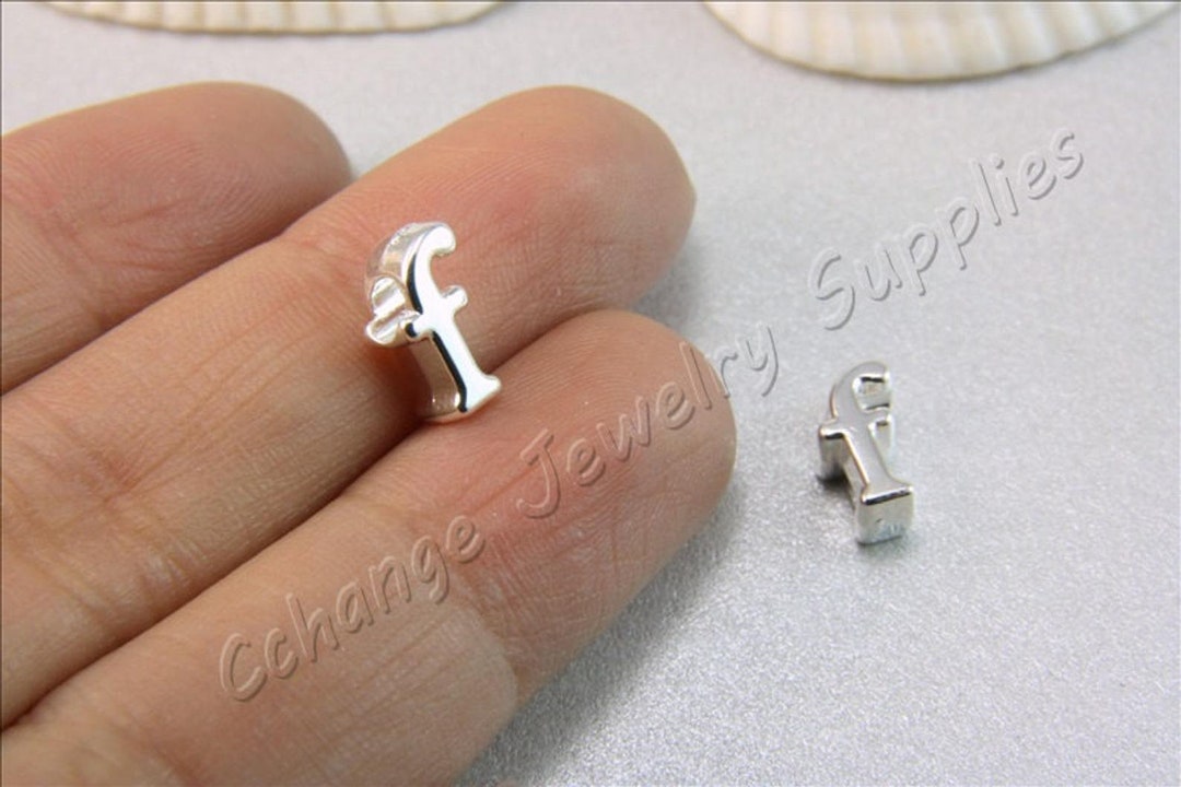 Initial F Charm, Silver Plated Letter Charm, Black Gunmetal Alphabet ...