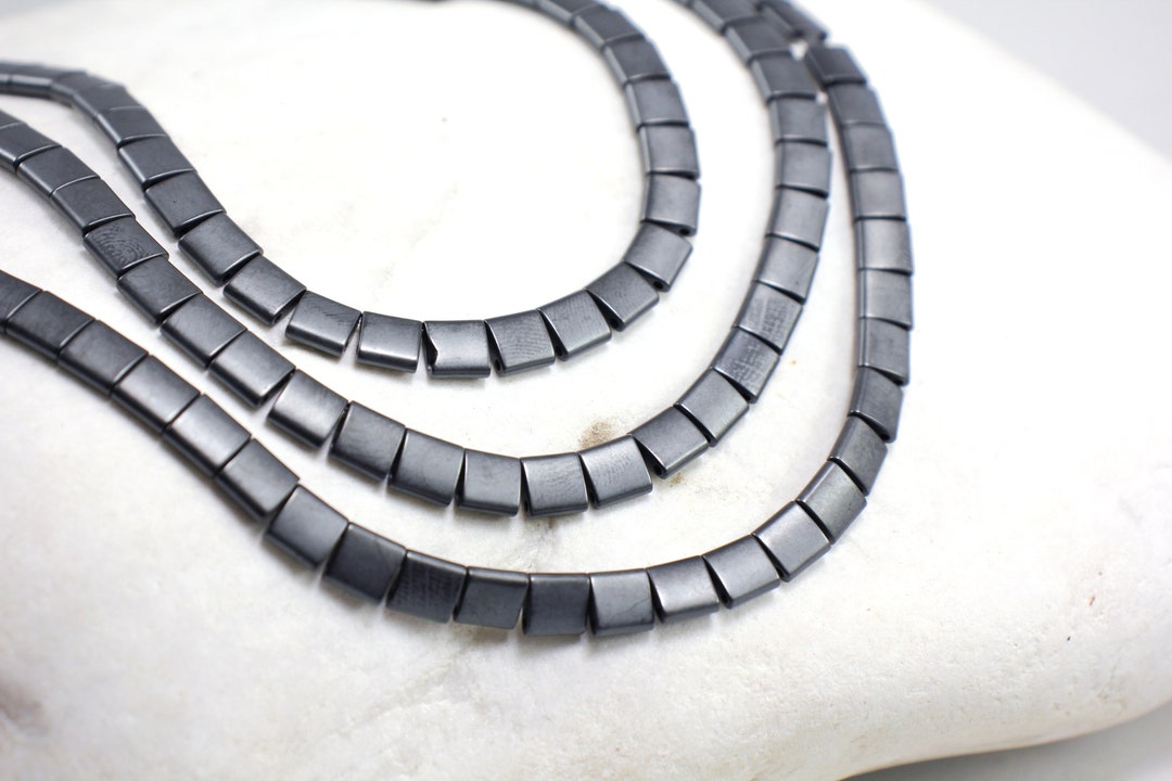 5mm Square Hematite Beads, 2 Holes Matte Black Tile Style Hematite, 1 ...
