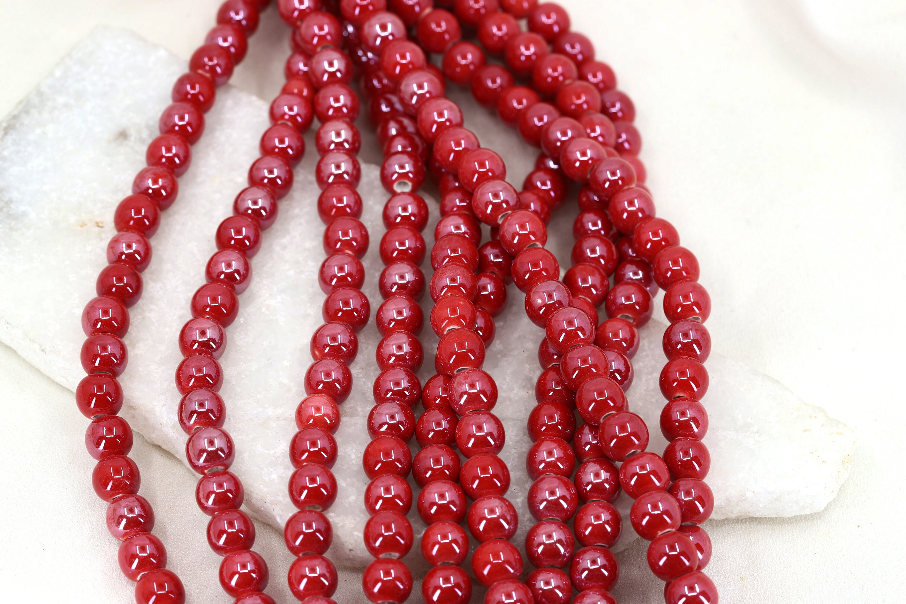 8mm Ceramic Red Round Beads Strand 1 Full Strand 40 Pcs - Etsy
