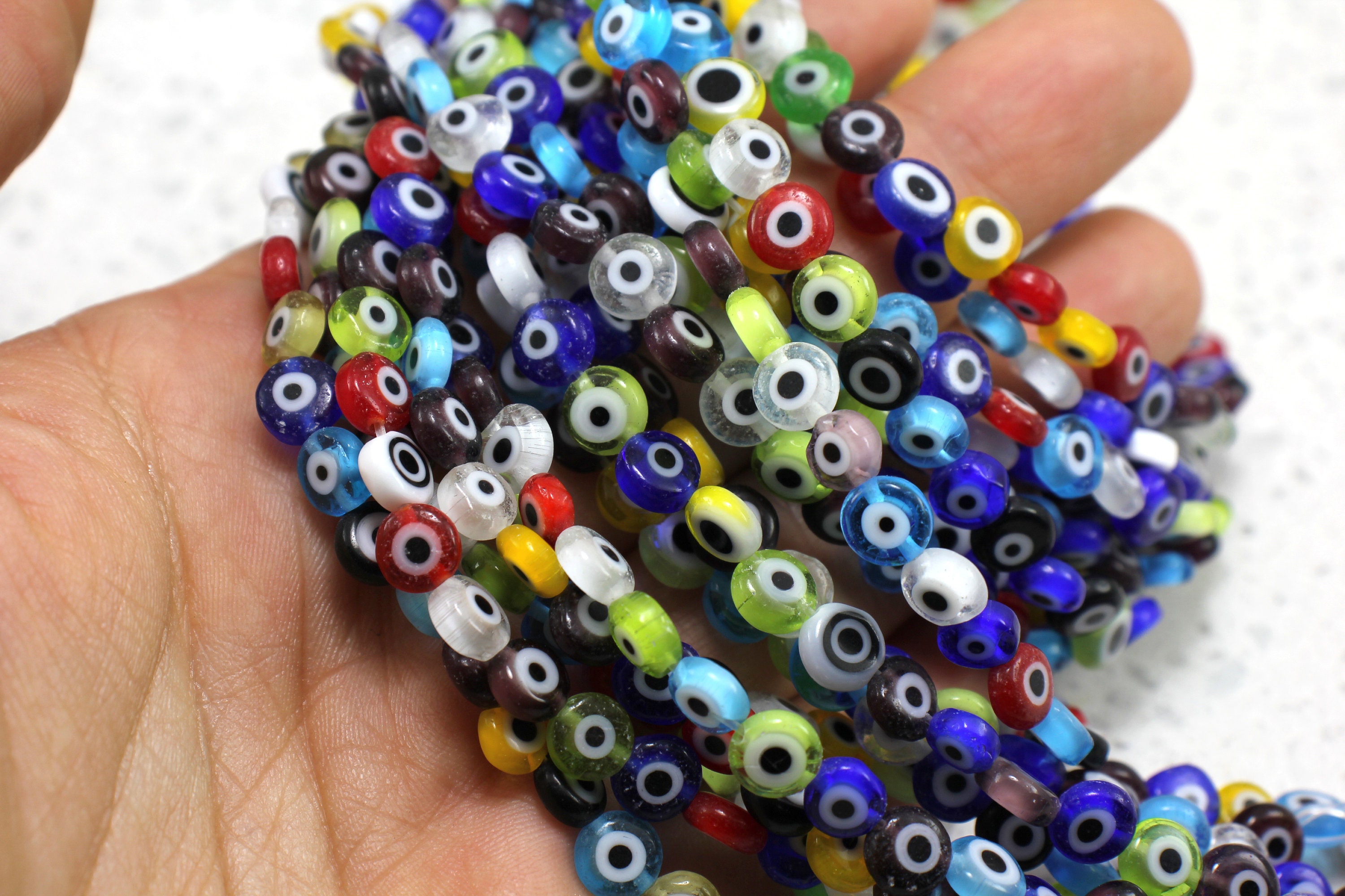 6mm Multicolour Glass Evil Eye Bead, Flat Round Evil Eye Charms / GBE06 ...