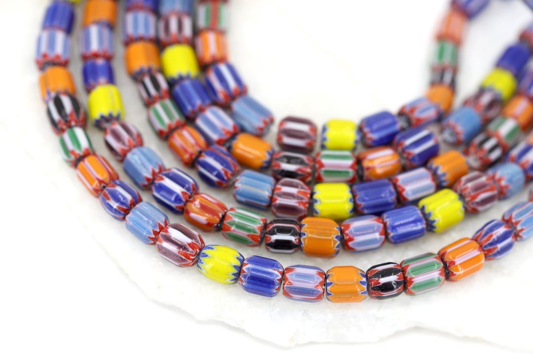 25 Pcs Multi Color Chevron Glass Beads, 7mm to 8mm Ethnic Striped ...