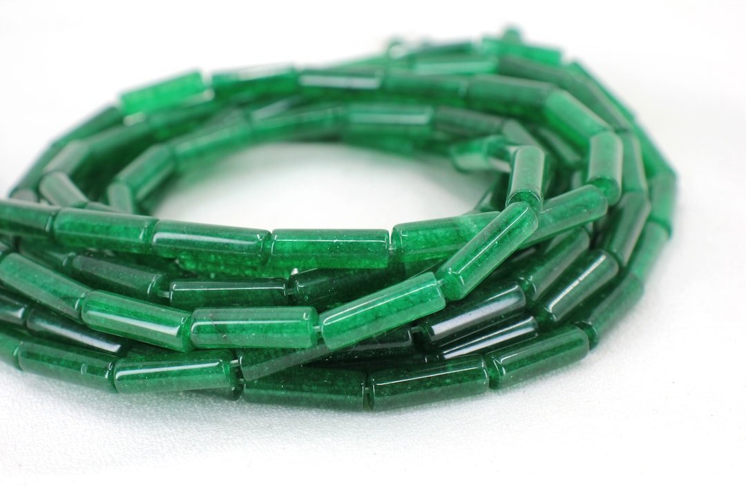Green Jade Cylinder Tube Beads, 13x4mm Natural Stone Column Beads / NST ...