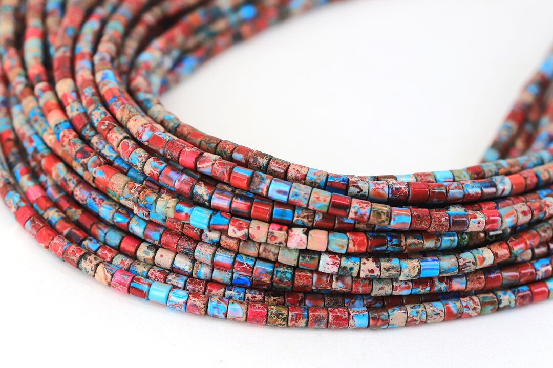 4mm Red Imperial Jasper Natural Stone Cylinder Barrel Beads, 1 Full ...