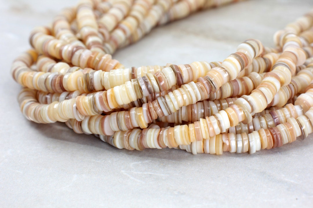 Natural Shell Beige Heishi Disc Beads, 1 Strand 16