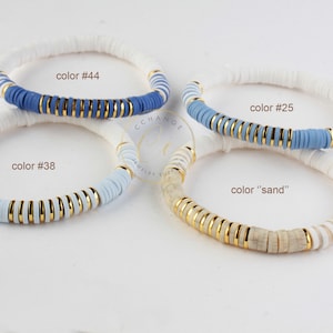 Stacking Heishi Bracelets, Gold Heishi Disc Beaded Bracelet, Bohemian Blue Shades Heishi ...