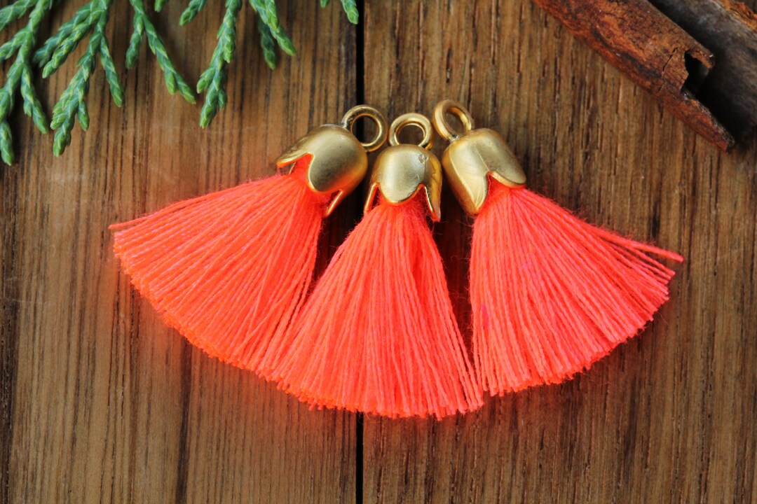Hot Orange Cotton Tassel With Gold Cap, 2.5cm Jewelry Earring Tassel ...