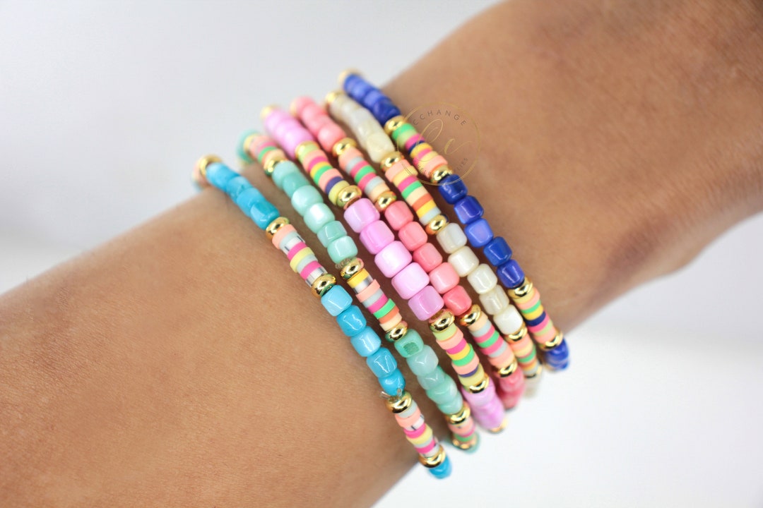 Natural Stone Elastic Colorful Bracelets With Gold Accents - Etsy
