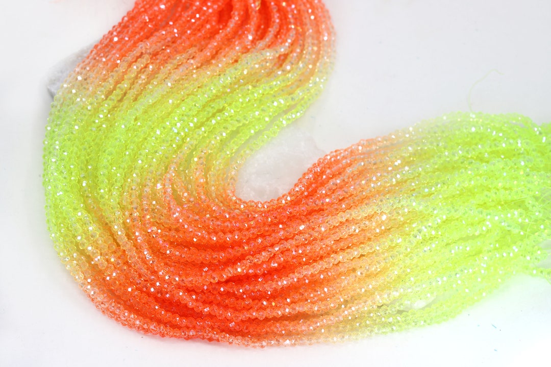 Neon Yellow Orange Mix Rainbow Rondelle Crystal Glass Beads, Multicolor ...