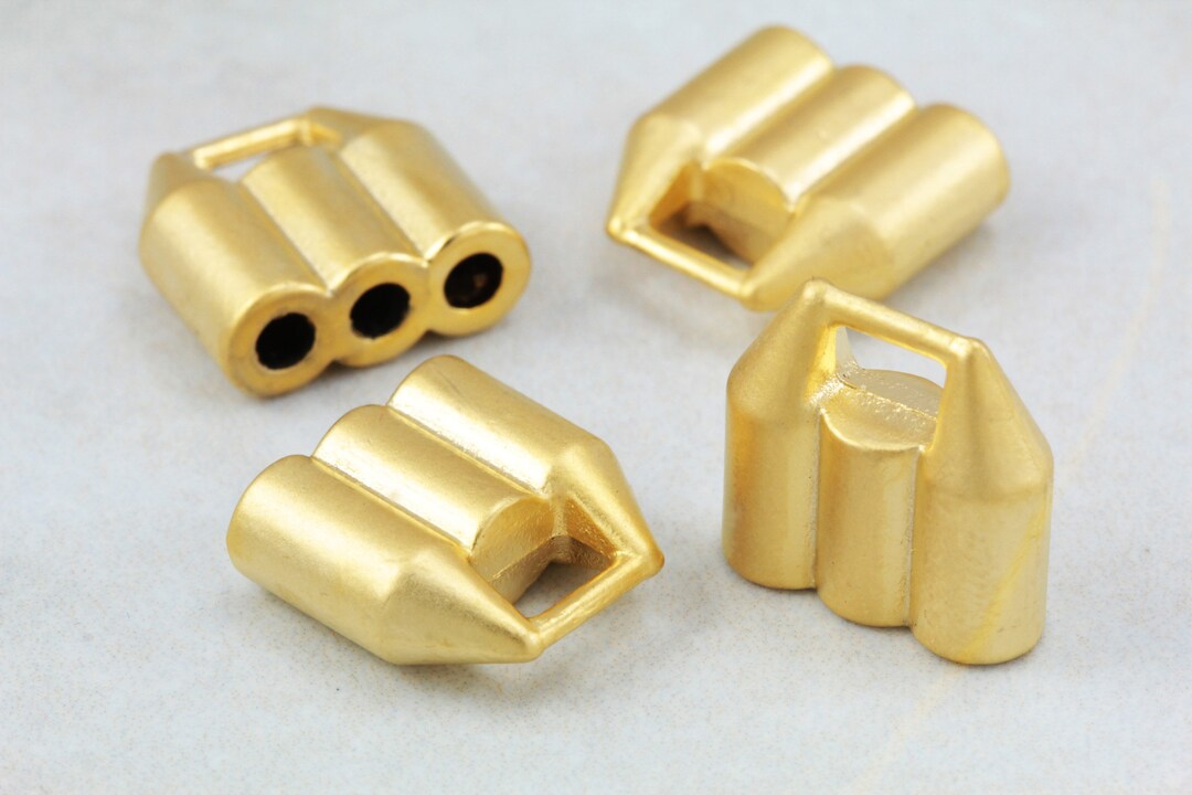 14mm End Caps, Matte Gold Plated Metal 2.5mm Round Triple Hole Cord End ...