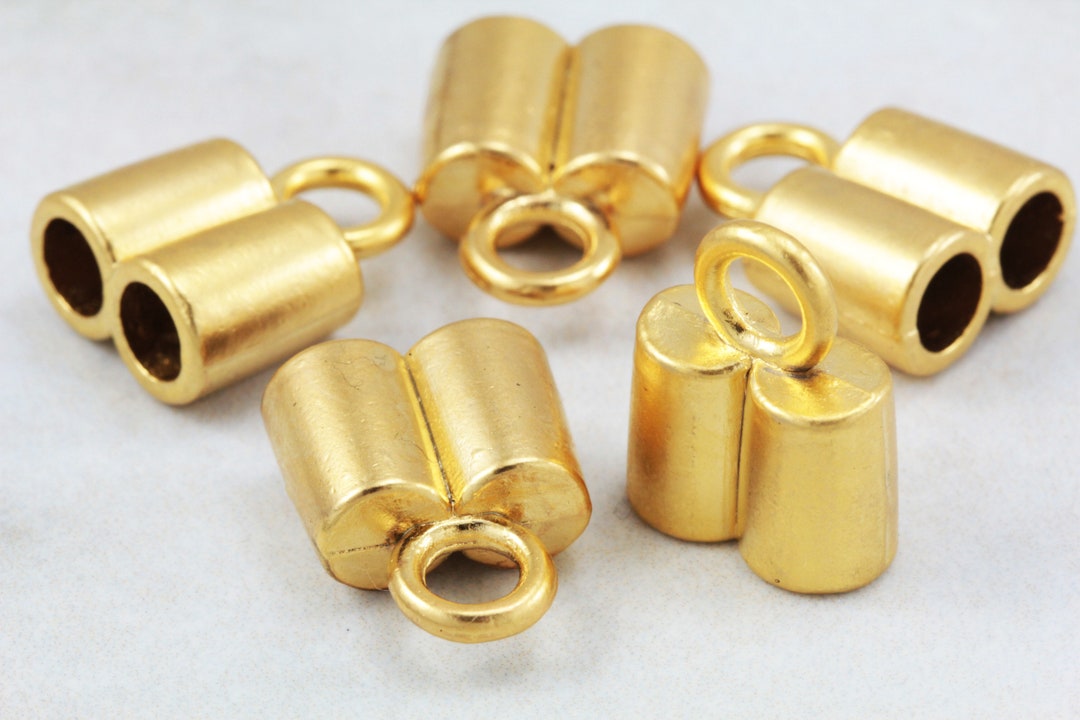 16mm End Caps, Matte Gold Plated Metal 4.5mm Round Double Hole Cord End ...