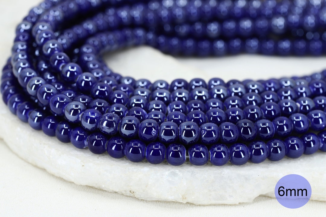6mm Ceramic Saxe Blue Round Beads Strand, Shiny Dyed Earthenware Beads ...