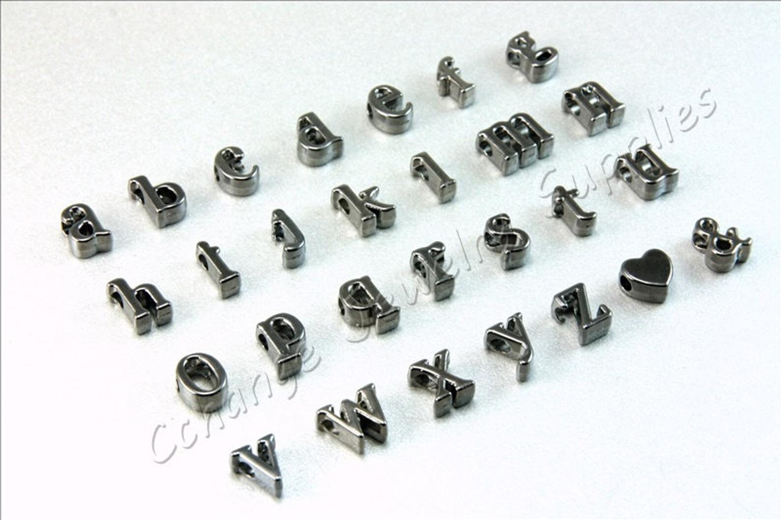 Initial M Charm, Silver Plated Letter Charm, Black Gunmetal Alphabet ...