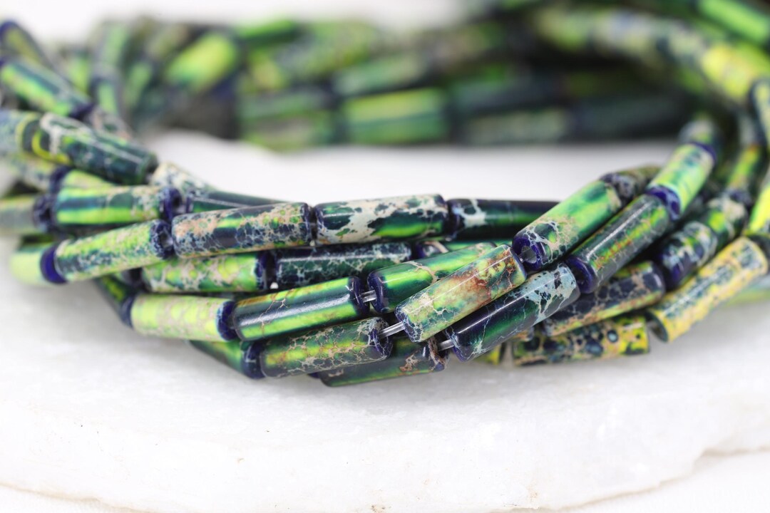 Green Sea Sediment Jasper Cylinder Tube Beads, 13x4mm Natural Imperial ...