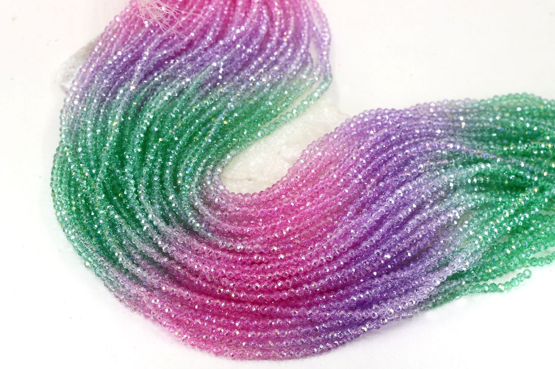 Rainbow Rondelle Crystal Glass Beads, Multicolor Ombre Faceted Dyed ...