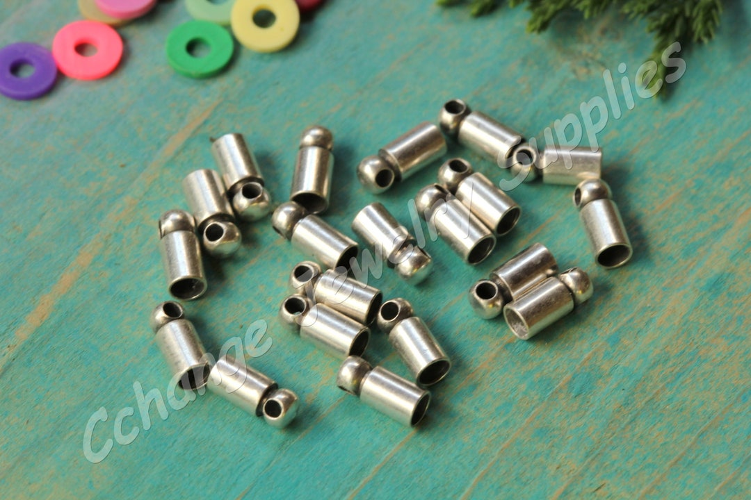 3mm Hole Antique Silver Plated End Cap, 8mm Length Brass Tassel Caps 10 ...