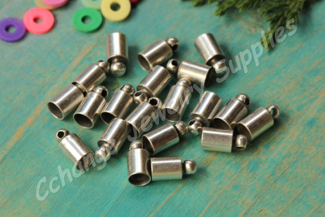 4mm Hole Antique Silver Plated End Cap, 9mm Length Brass Tassel Caps 10 ...