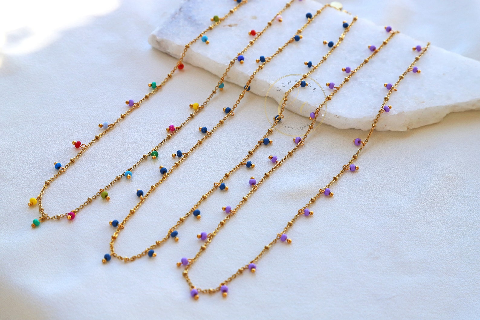 Dainty Gold Chain Seed Bead Necklace Beaded Gold Chain - Etsy