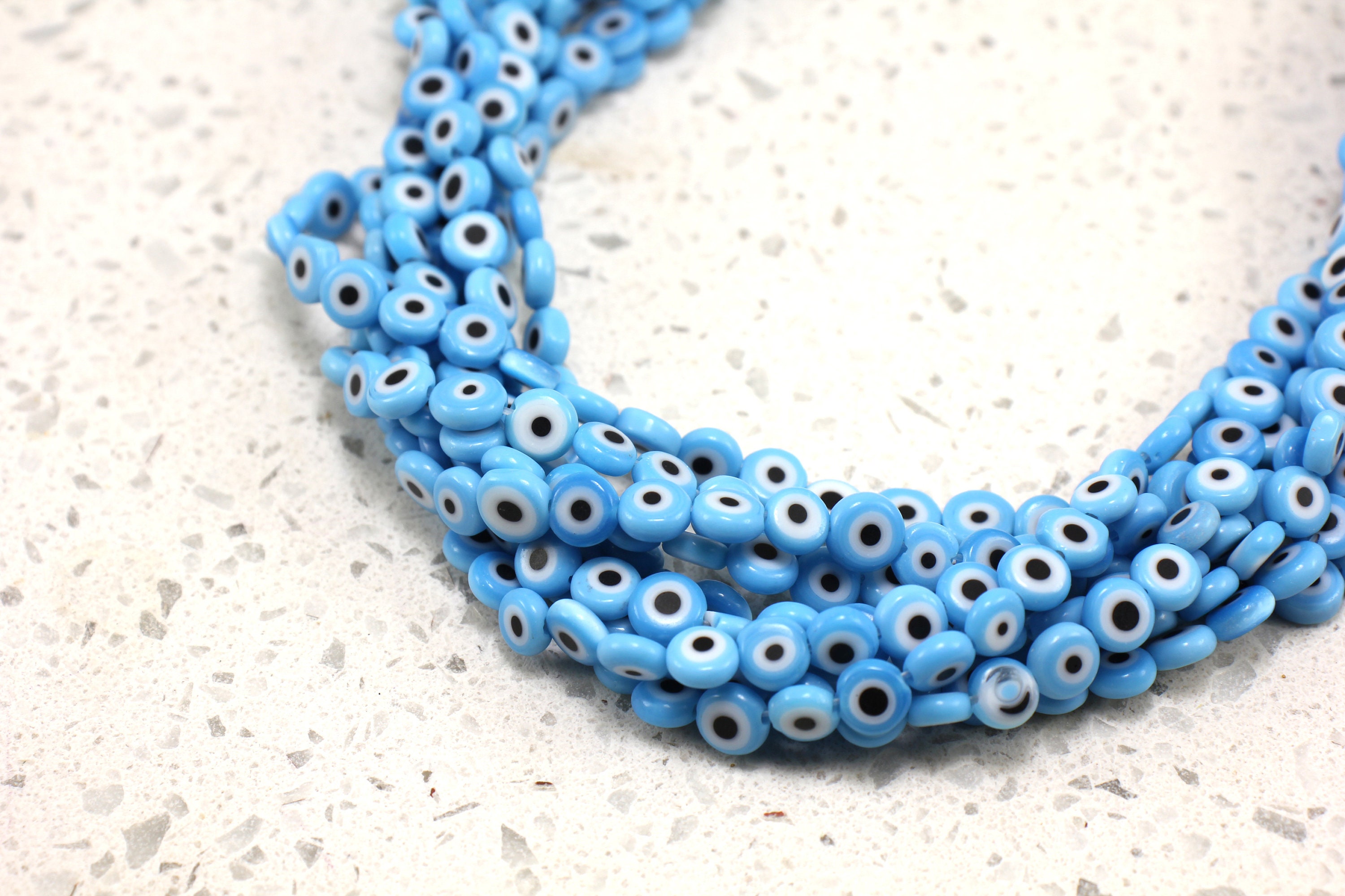 6mm Turquoise Glass Evil Eye Bead, Flat Round Evil Eye Charms / GBE06-4 ...