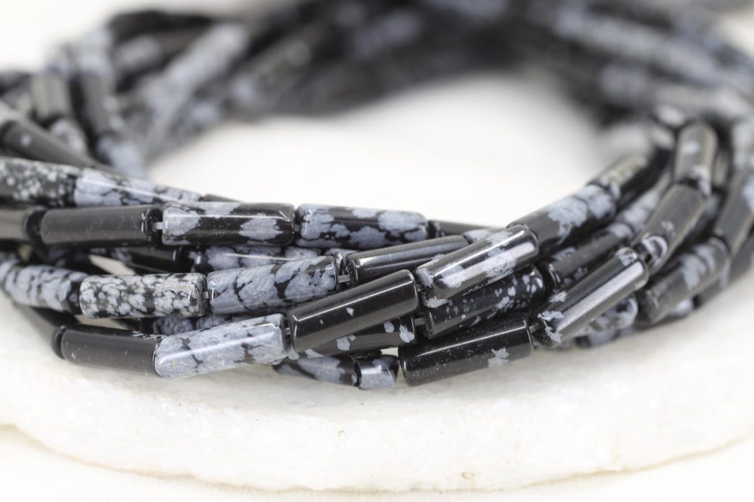 Snowflake Obsidian Cylinder Tube Beads, 13x4mm Gemstone Column Bead ...