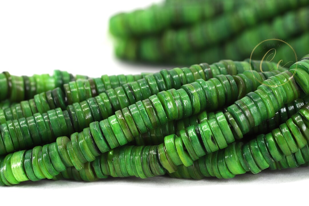 Natural Shells Green Heishi Disc Beads, 1 Strand 16