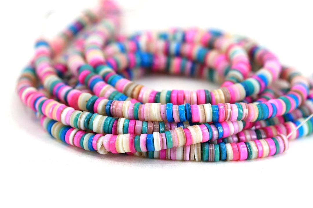 Natural Shell Multicolor Heishi Disc Beads, 1 Strand 16