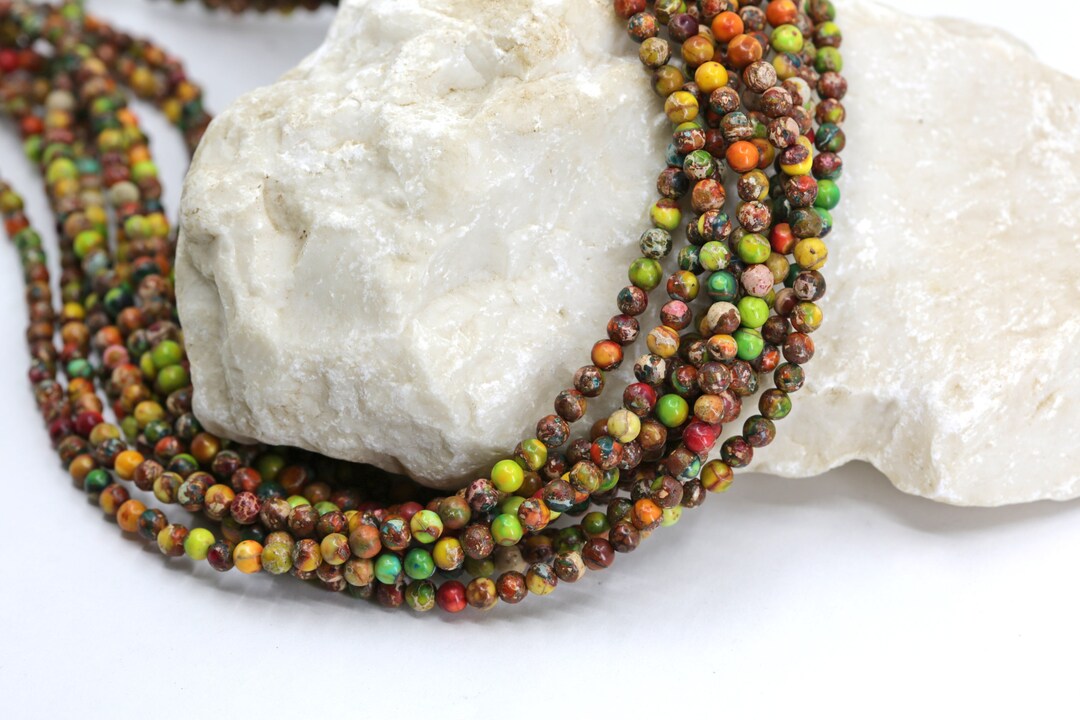 4mm Round Sea Sediment Rainbow Imperial Jasper Beads, 1 Full Strand 15. ...