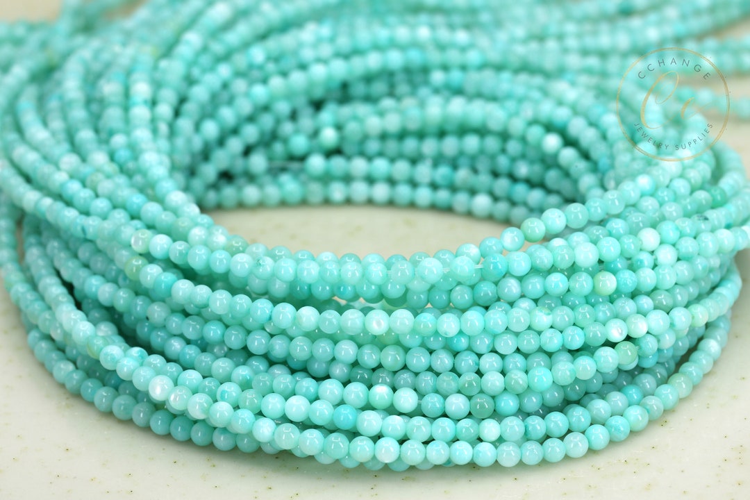 3mm Turquoise Ball Shell Beads, Mini Round Mother of Pearl Beads / SHLB ...