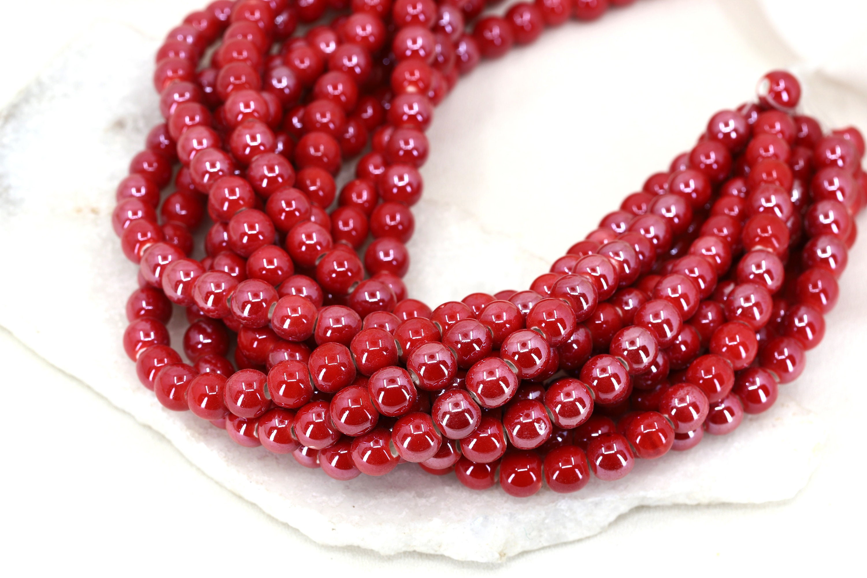 8mm Ceramic Red Round Beads Strand 1 Full Strand 40 Pcs - Etsy