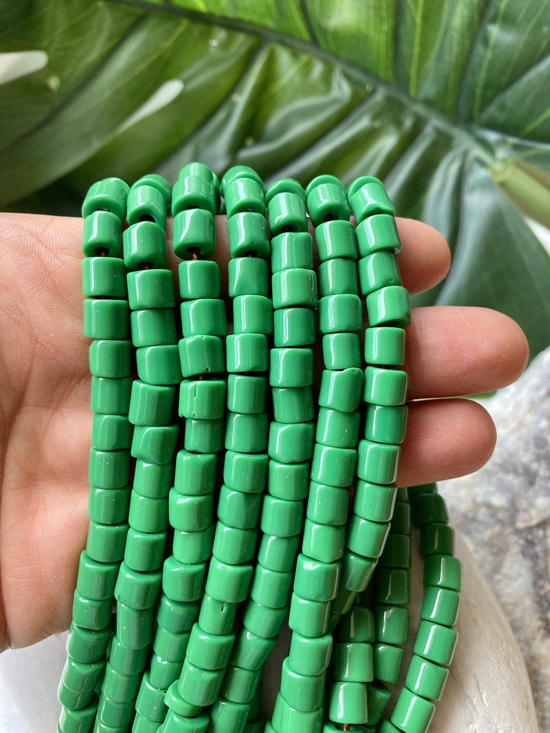 7mm Green Glass Tube Bead 1 Strand 50 Pcs / GMB-07 - Etsy